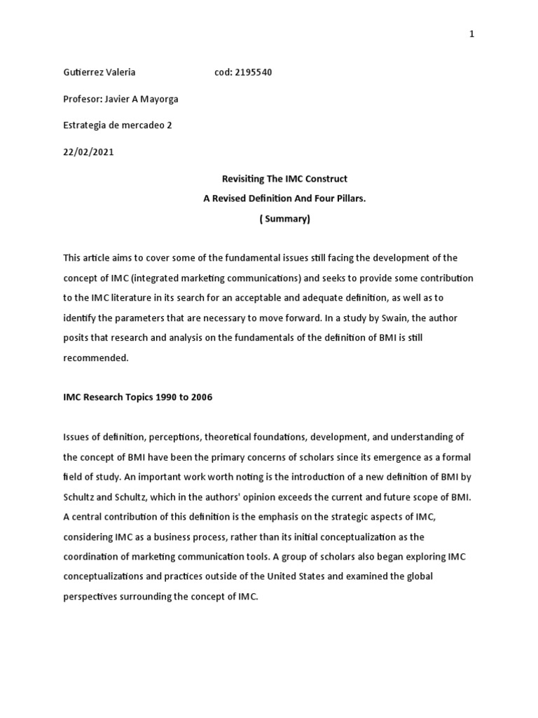Revisiting The IMC Construct A Revised Definition and Four Pillars ...