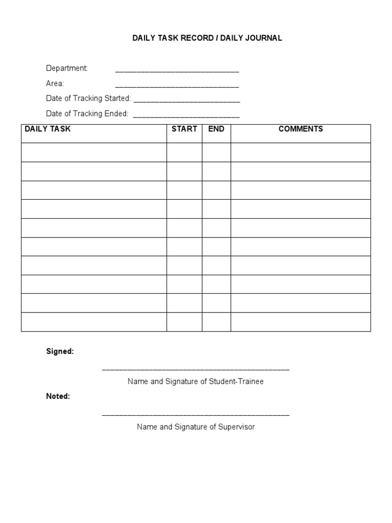 Daily Task Record Template for OJT | PDF