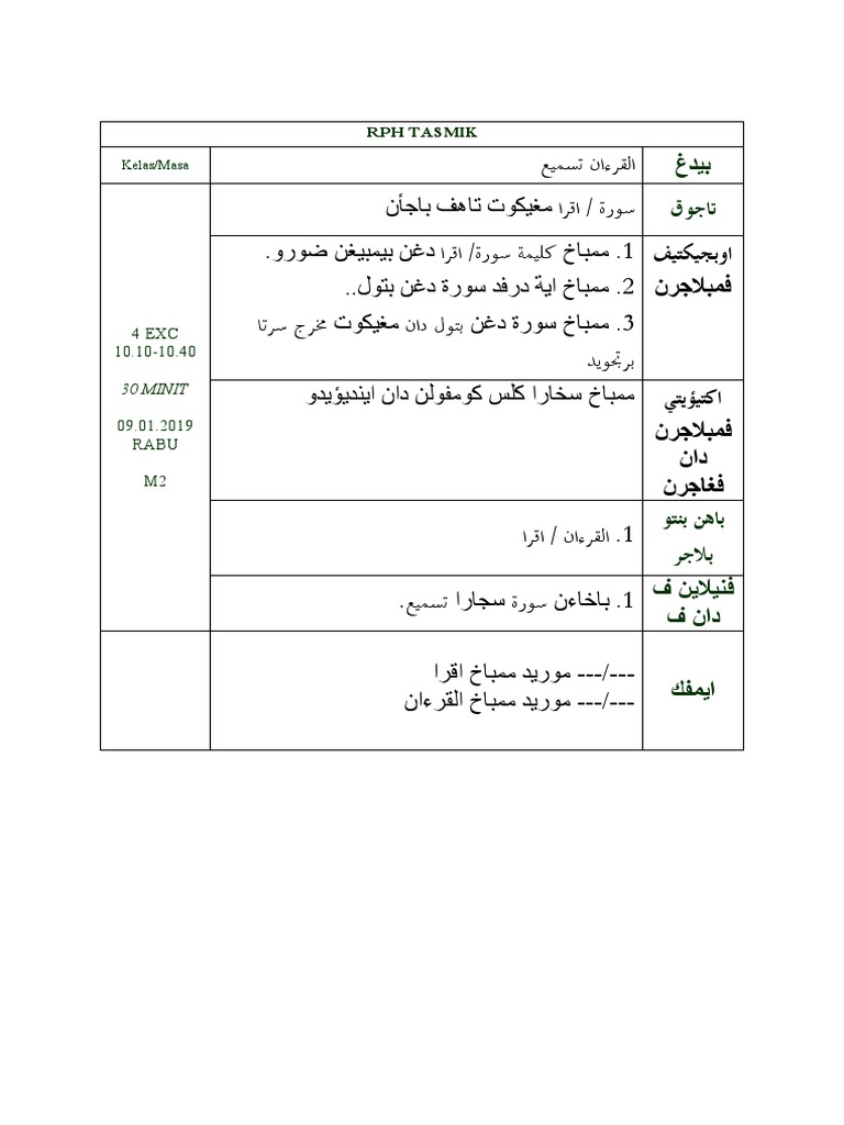RPH Tasmik 2018 | PDF