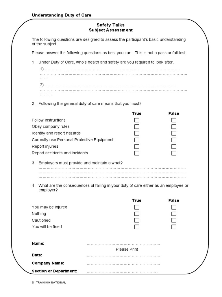 Duty of Care Assessment Questions | PDF | Career & Growth | Business