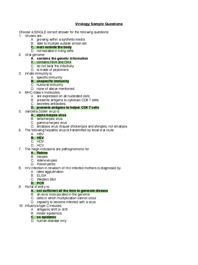 Virology Sample Questions 1 | PDF | Virus | Hiv/Aids