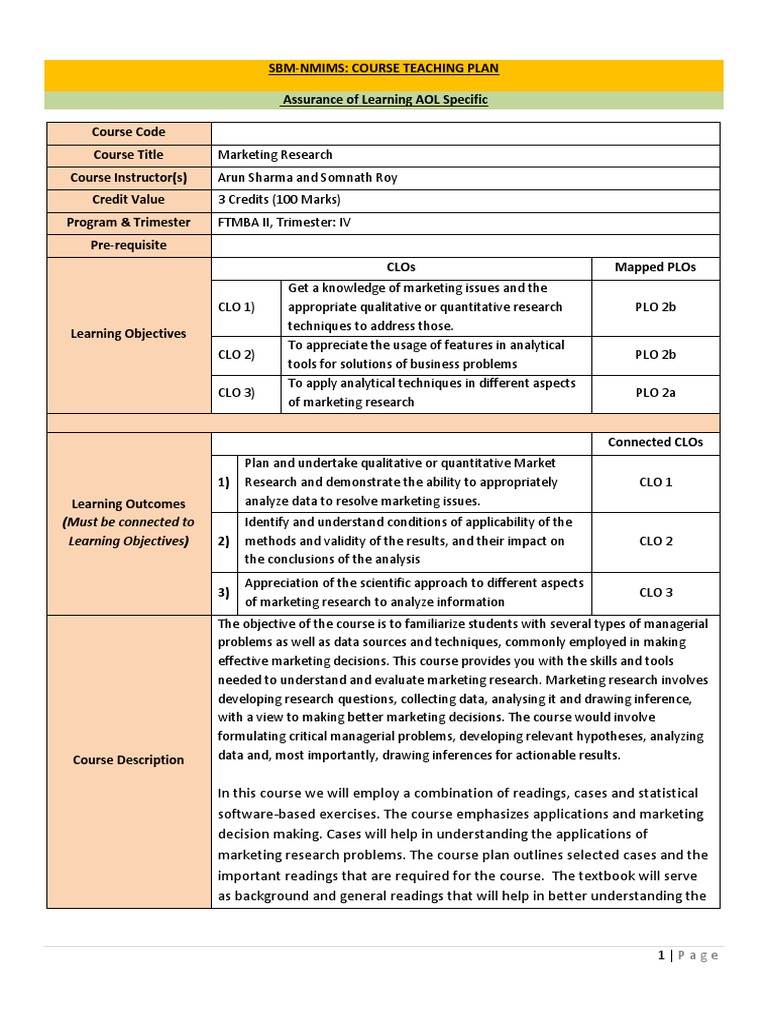 Marketing Research Course Outline | PDF | Qualitative Research ...