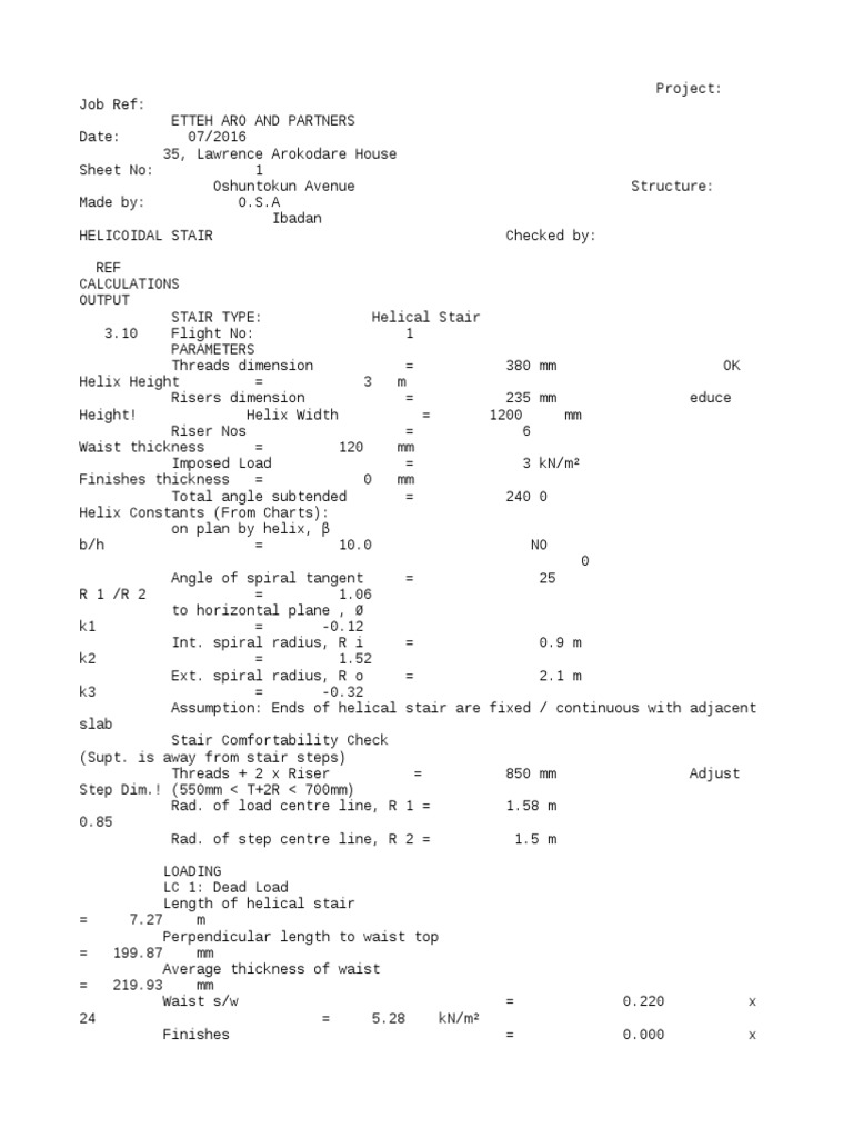 Helicoidal Stair Design Spreadsheet by Olusegun Verified | PDF | Helix ...