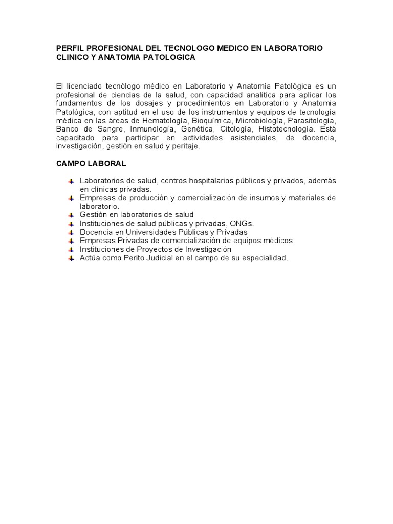 Perfil Del Tecnologo Medico | PDF