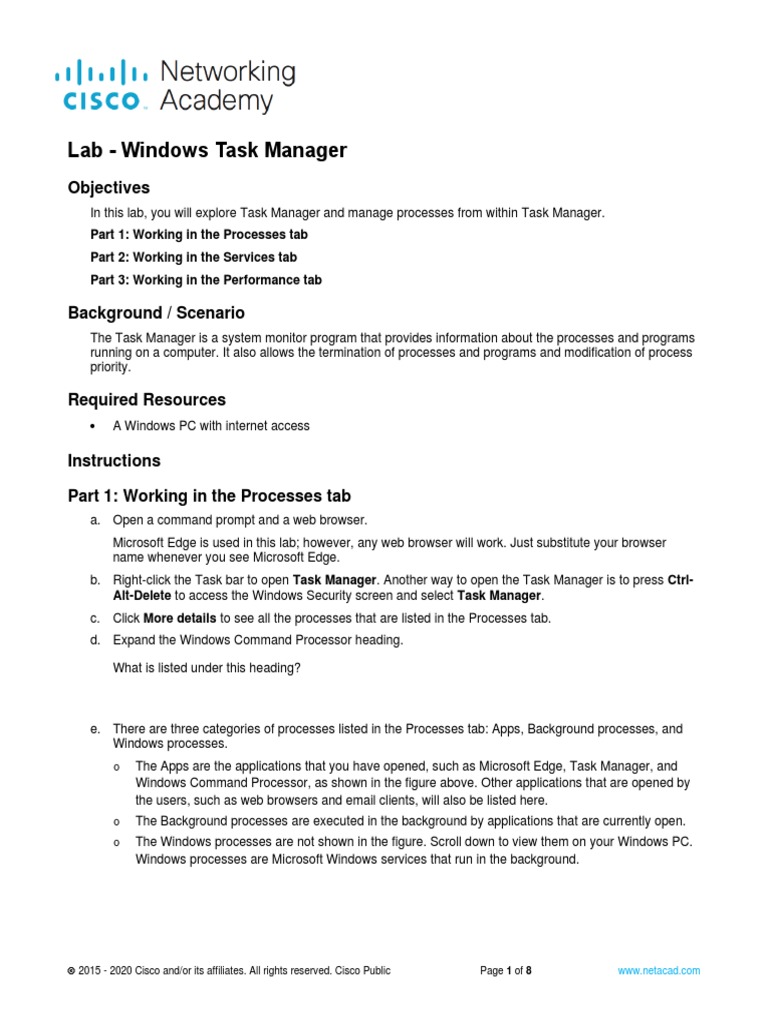 3.3.12 Lab - Windows Task Manager | PDF | Process (Computing) | Application Software