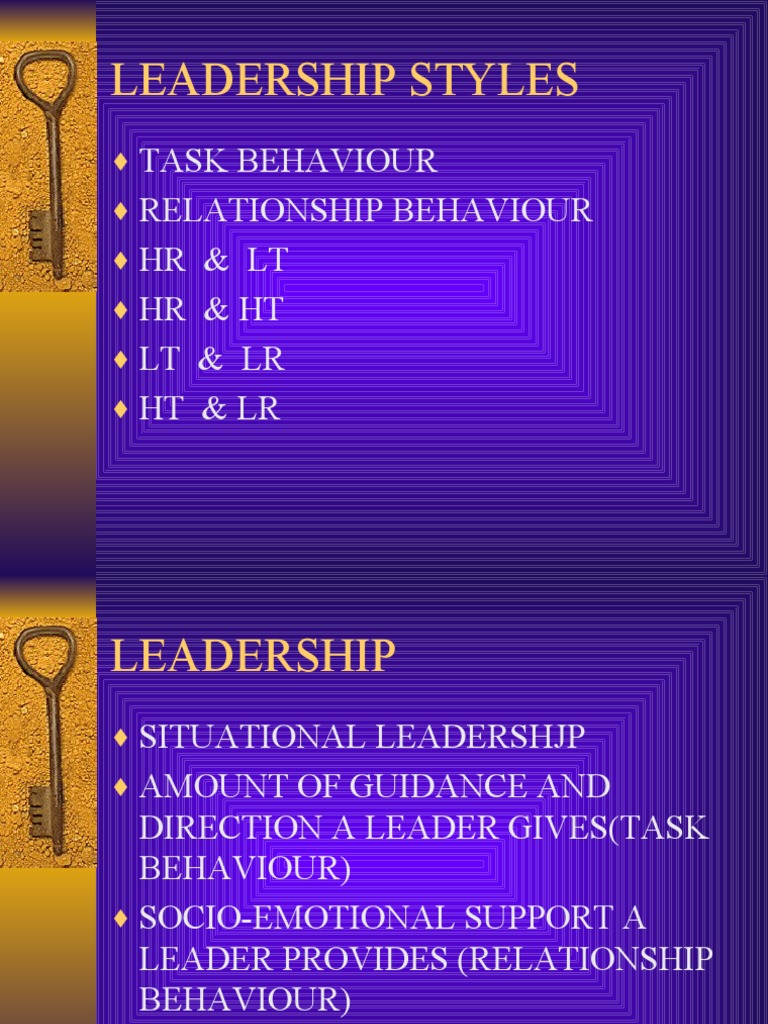 Leadership Styles: Task Behaviour Relationship Behaviour HR & LT HR ...