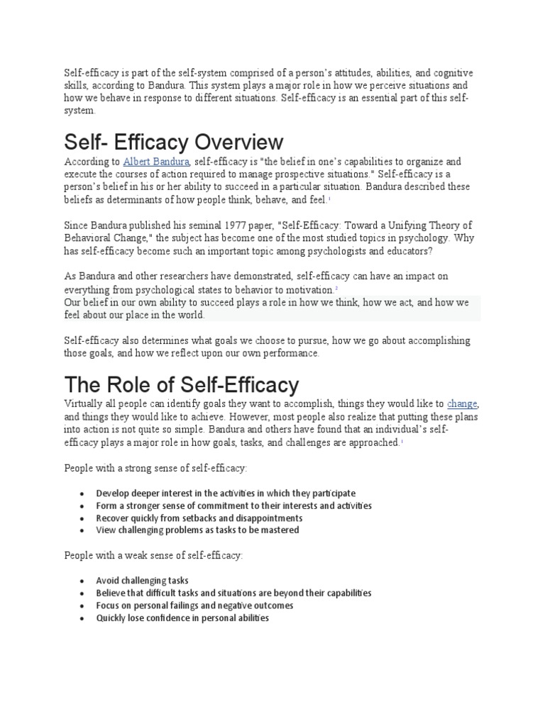 Self-Efficacy Overview: Albert Bandura | PDF | Self Efficacy ...