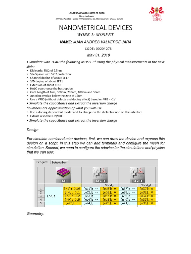 Nanometrical Devices - MOSFET in Synopsys Sentaurus | PDF | Mosfet ...
