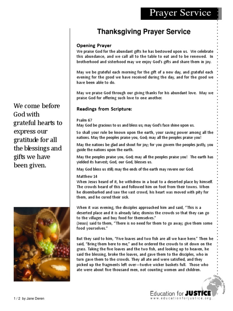 Thanksgiving Prayer Service Liturgy | PDF | Worship | Religious ...