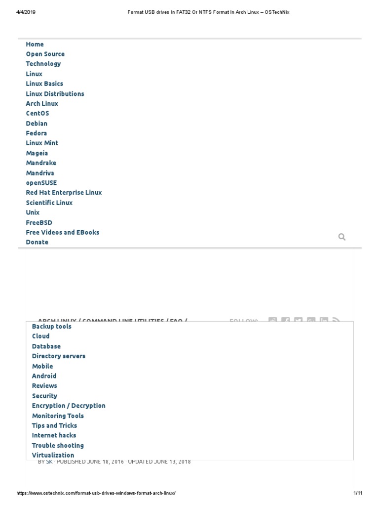 Format USB Drives in FAT32 or NTFS Format in Arch Linux - OSTechNix | PDF | Linux | Unix Variants