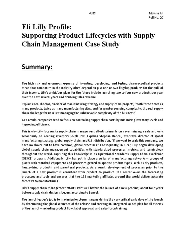 Eli Lilly Case Study Summary | PDF | Supply Chain | Supply Chain Management