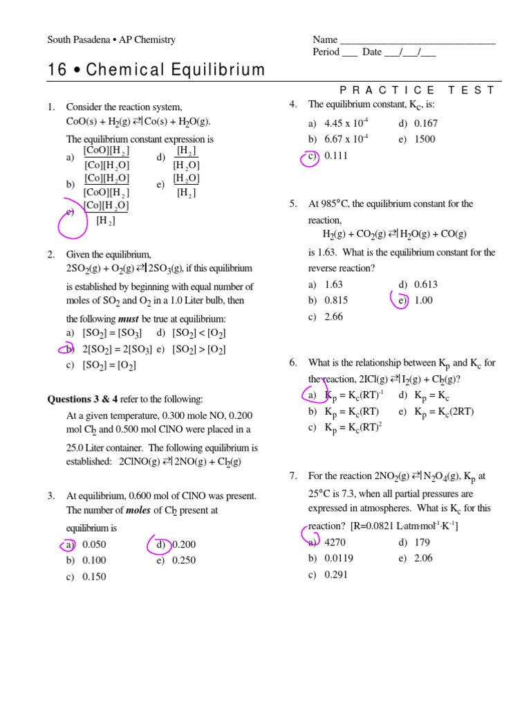 AP Chemistry Equilibrium Test | PDF | Chemical Equilibrium | Mole (Unit)