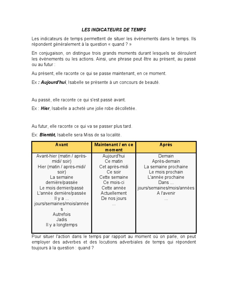 Les Indicateurs de Temps | PDF