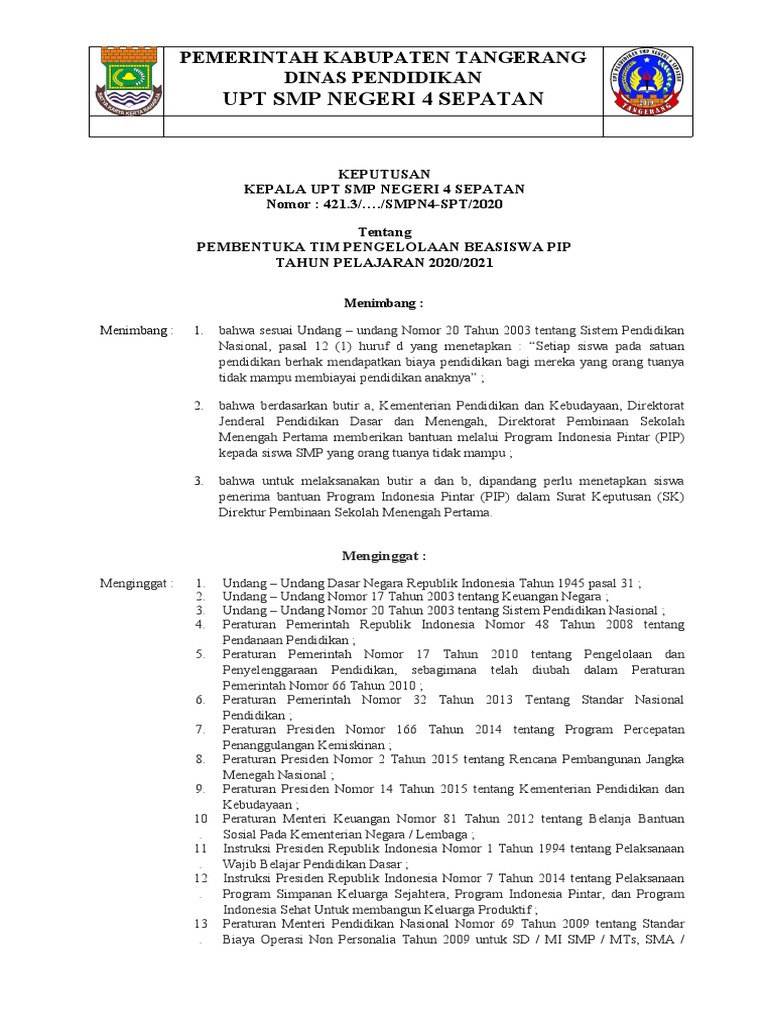 SK Tim Pengelolaan Pip | PDF