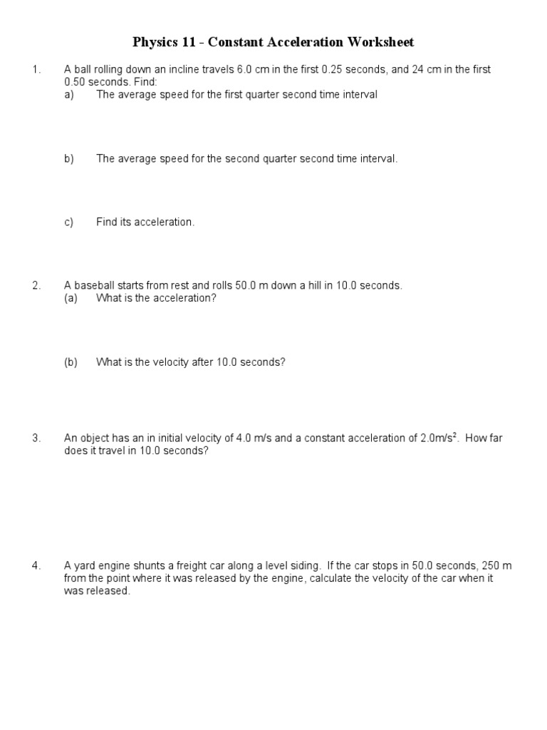 Constant Acceleration Problems Grade 11 | PDF | Acceleration | Orbit
