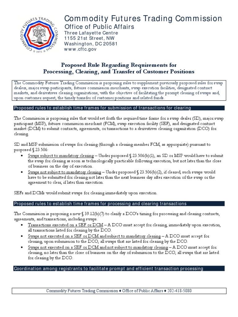 PCTCP Factsheet | PDF | Commodity Futures Trading Commission | Futures ...