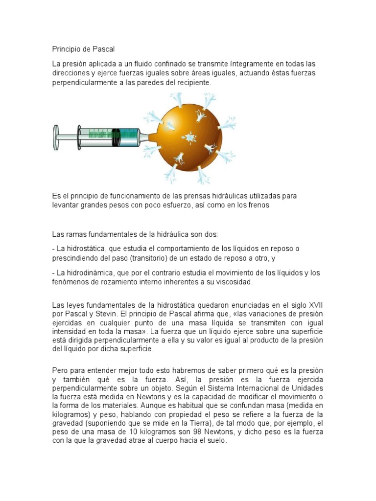 Principio de Pascal y Leyes de La Hidraulica | PDF | Masa | Fuerza