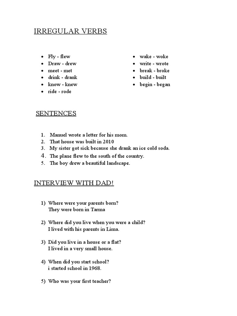 Irregular Verbs: Sentences | PDF | Language Arts & Discipline | Art