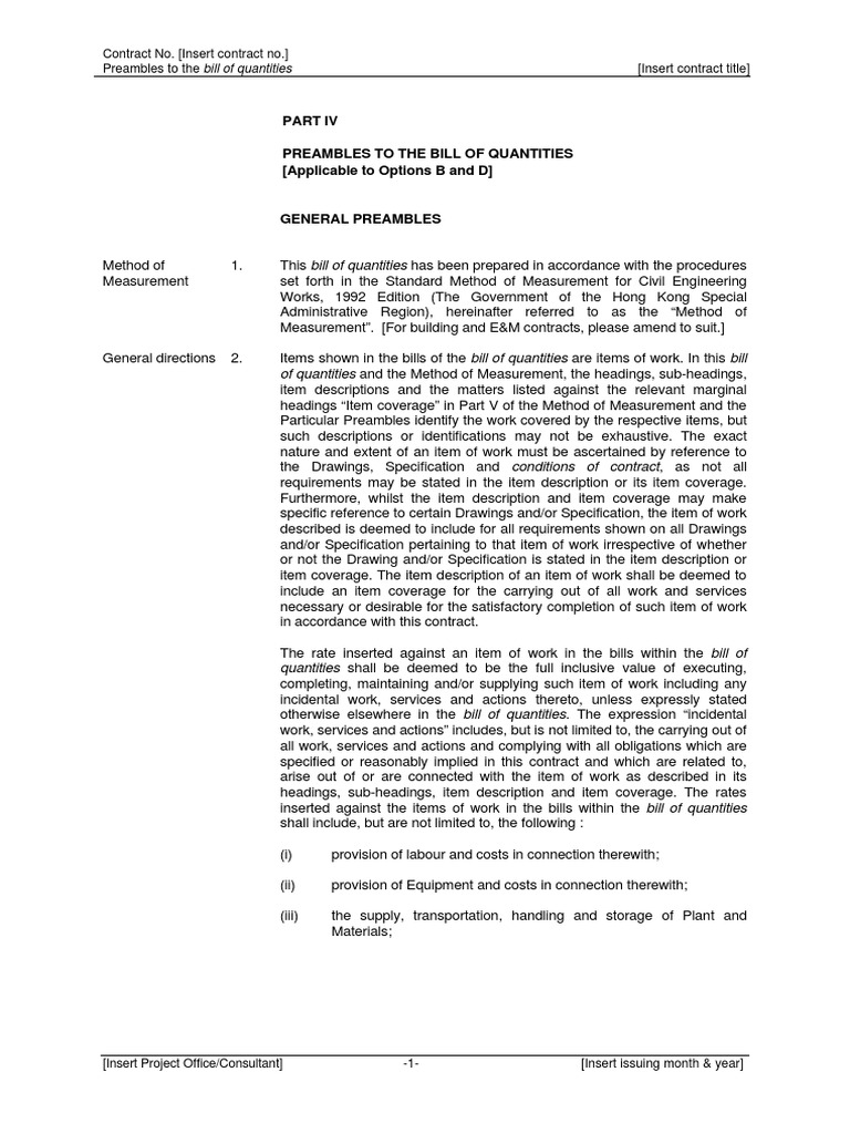 Preambles for Bill of Quantities | PDF | Specification (Technical ...