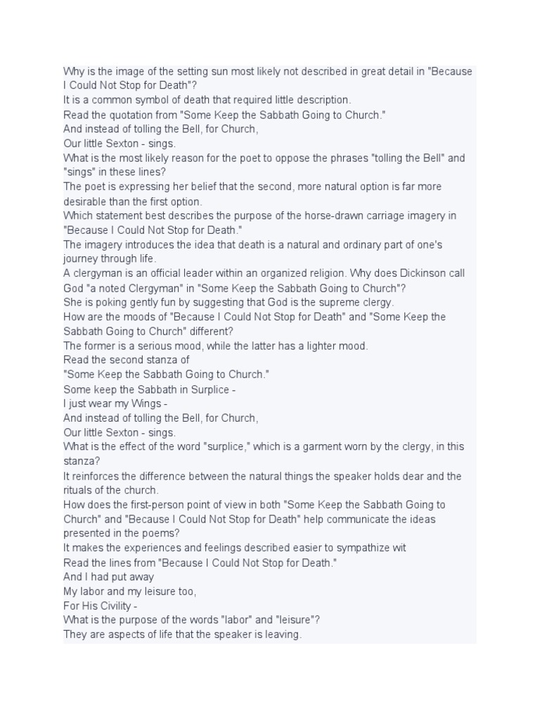 Emily Dickinson Study Guide 8 | PDF | Religion And Belief | Poetry