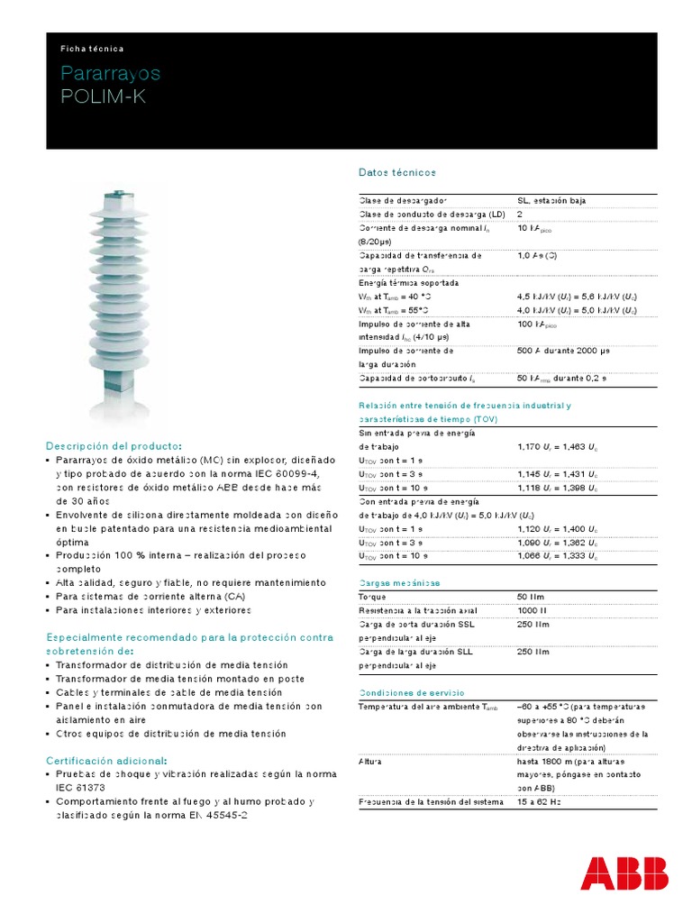 ABB Pararrayos POLIM-K - Ficha Tecnica 1HC0075855 AD ES | PDF ...
