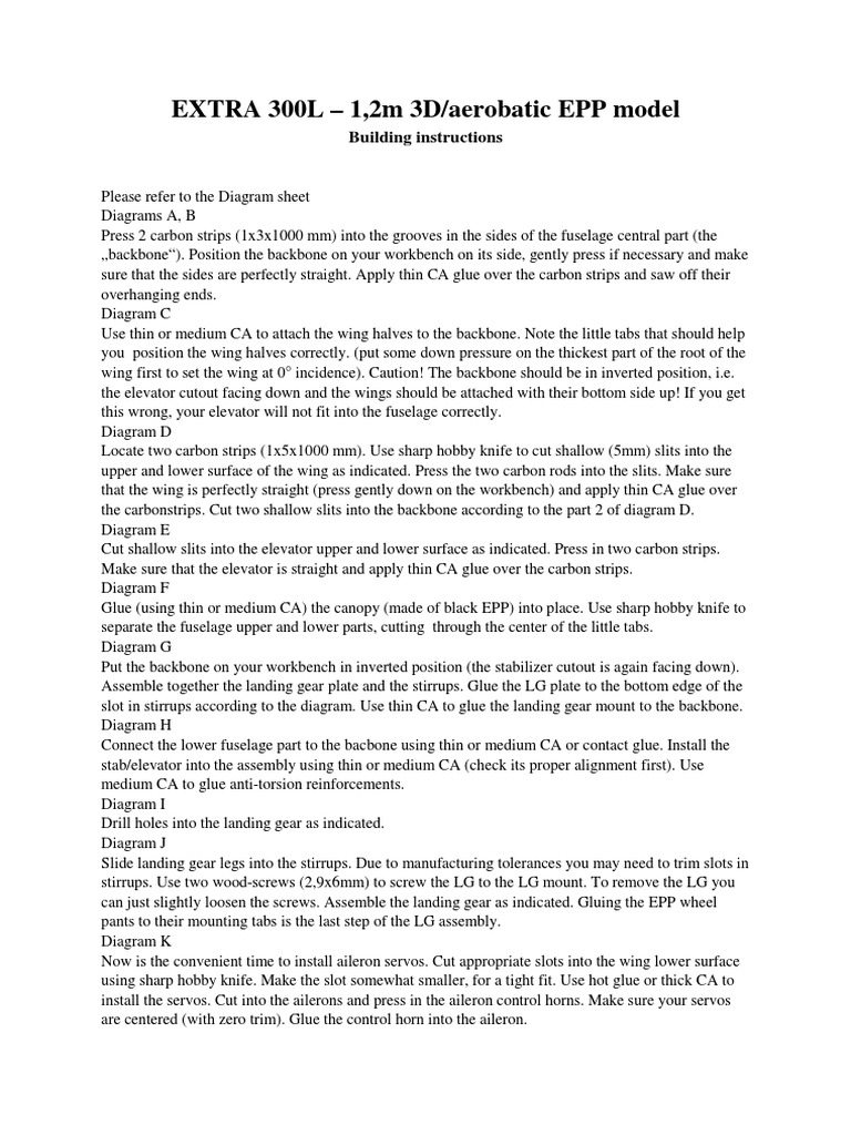 EXTRA 300L - 1,2m 3d/aerobatic EPP Model: Building Instructions | PDF ...