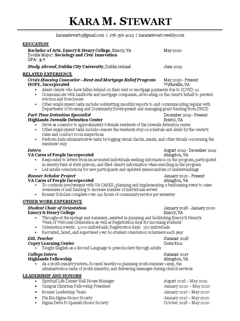 Kara Stewart Resume | PDF | Prison | Further Education