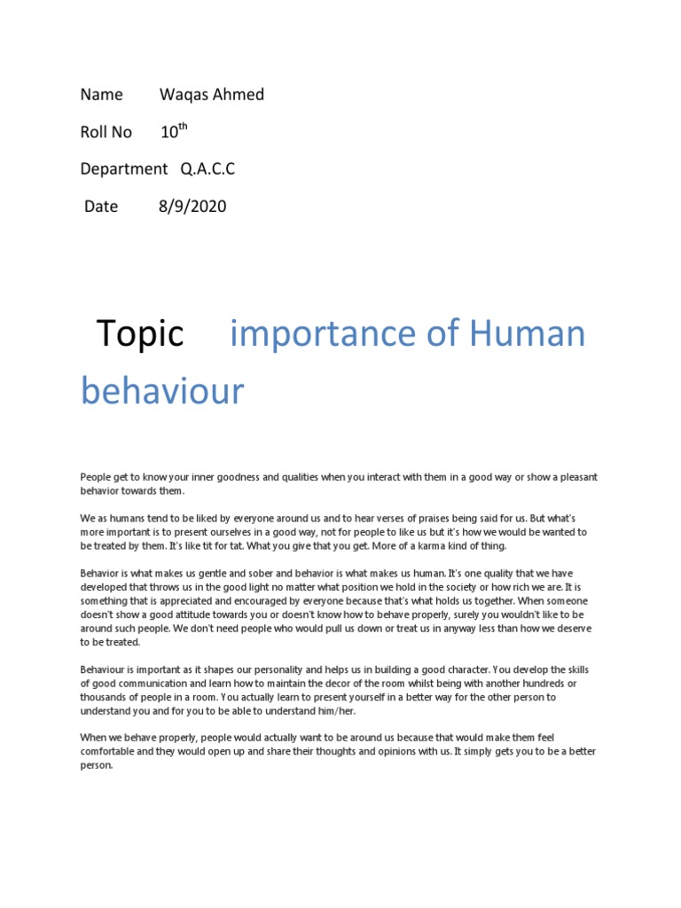 Topic: Importance of Human Behaviour | PDF | Behavior | Human Behavior
