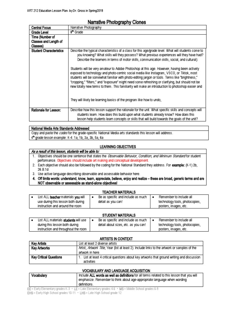 Art 212 Narrative Photography Lesson Plan - Katie Varland | PDF ...