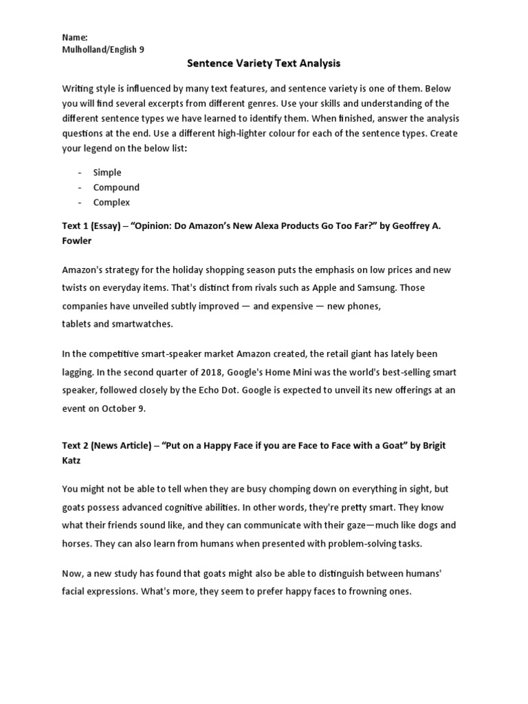 Sentence Variety Text Analysis | PDF | Amazon Echo | Cognition