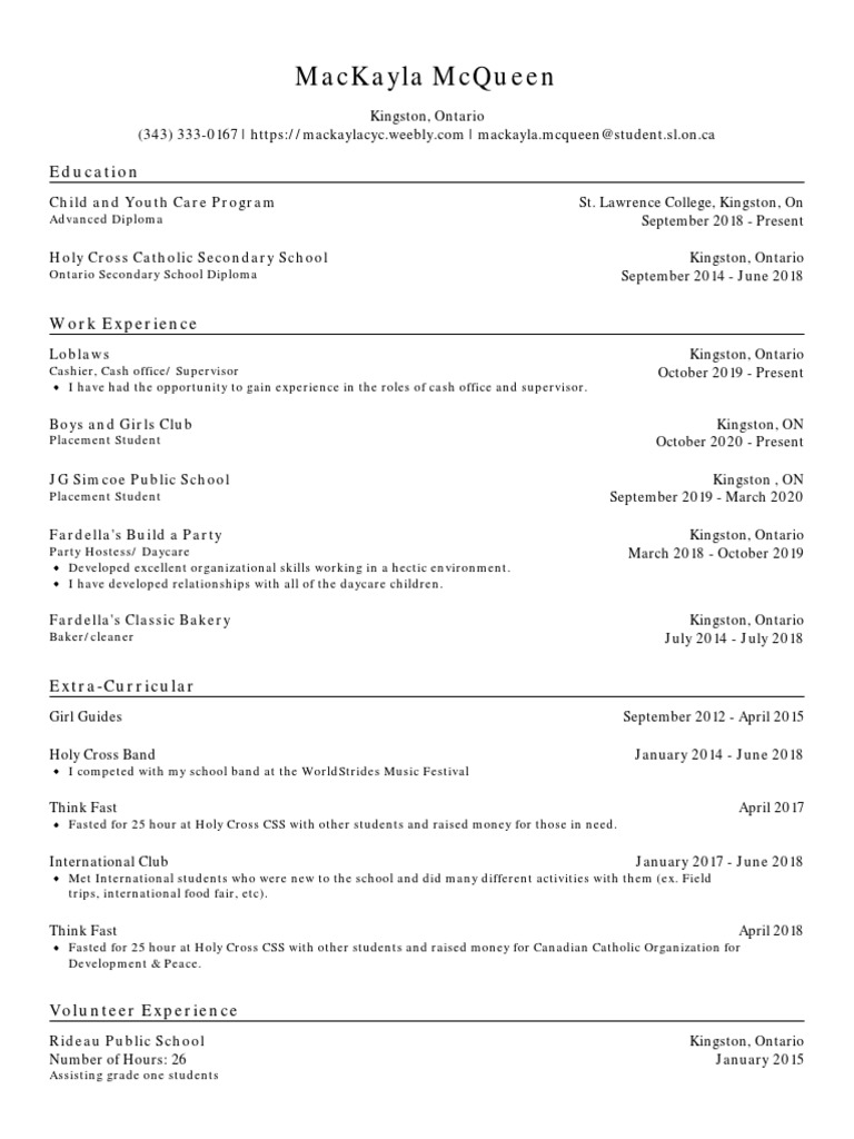 Mackayla Mcqueen Resume - Any | PDF | Human Nature | Labour