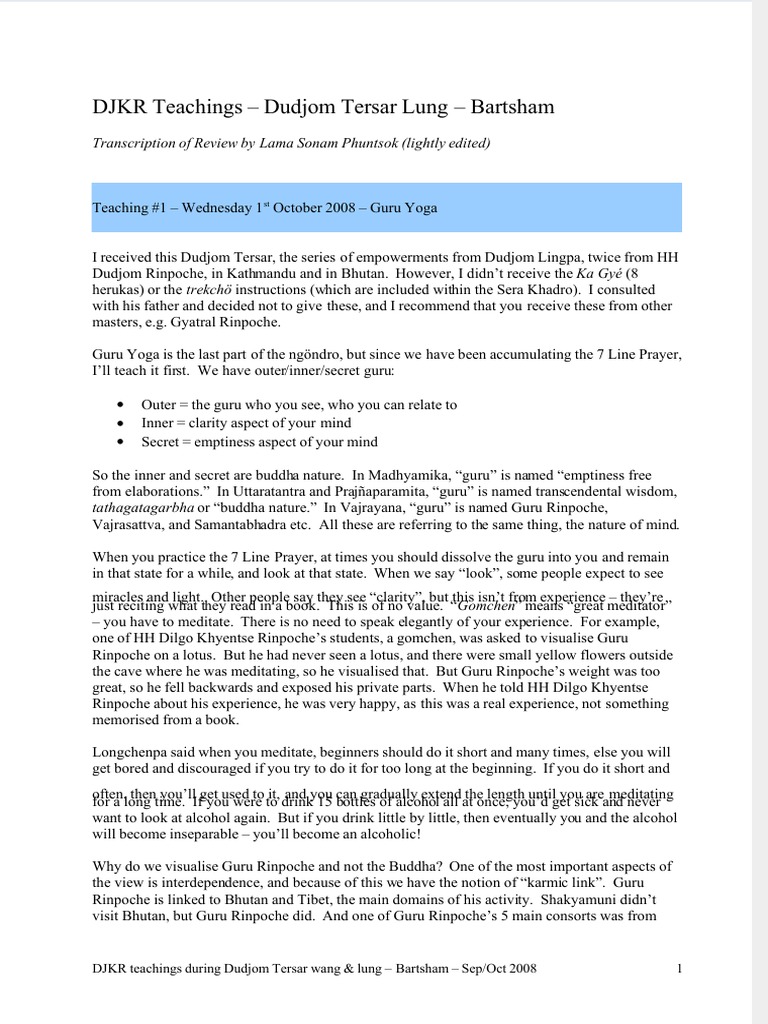 DJKR Teachings - Dudjom Tersar Lung - Bartsham | PDF | Tibetan Buddhism ...