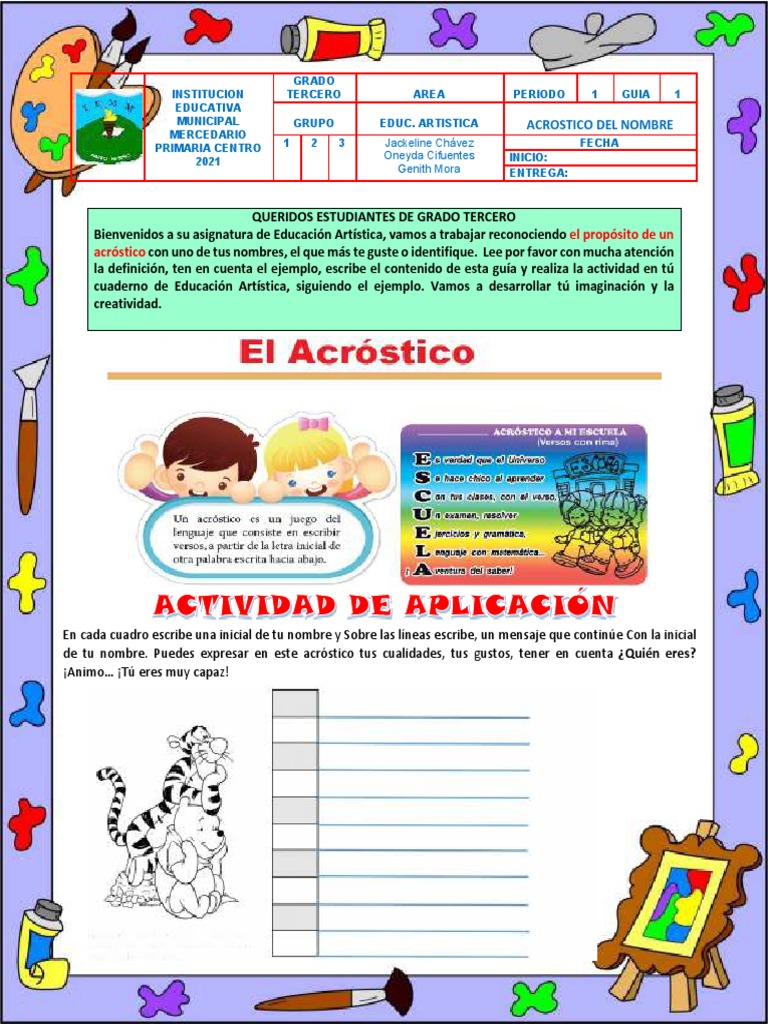 Educ. Artistica - Grado Tercero - Guia No. 1 - Acrostico Del Nombre | PDF