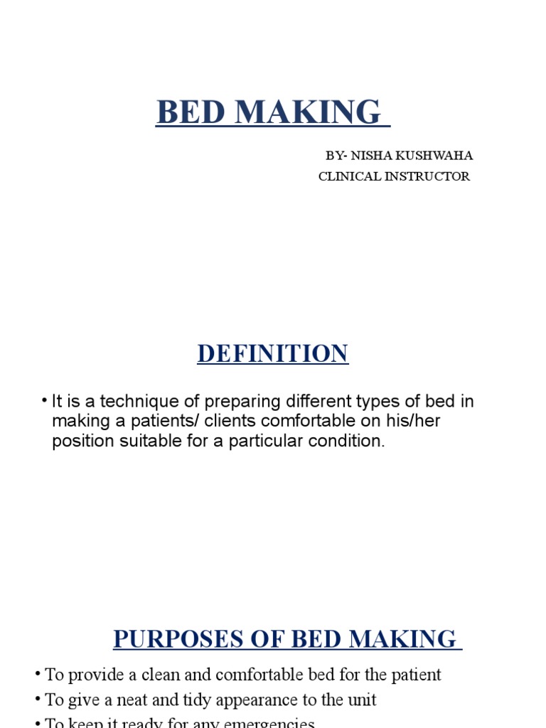 Preparing Beds: Principles, Techniques, and Types of Bed Making | PDF ...