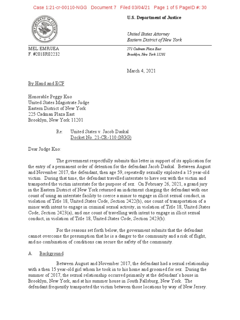 Daskal Detention Letter | PDF | Burden Of Proof (Law) | Bail