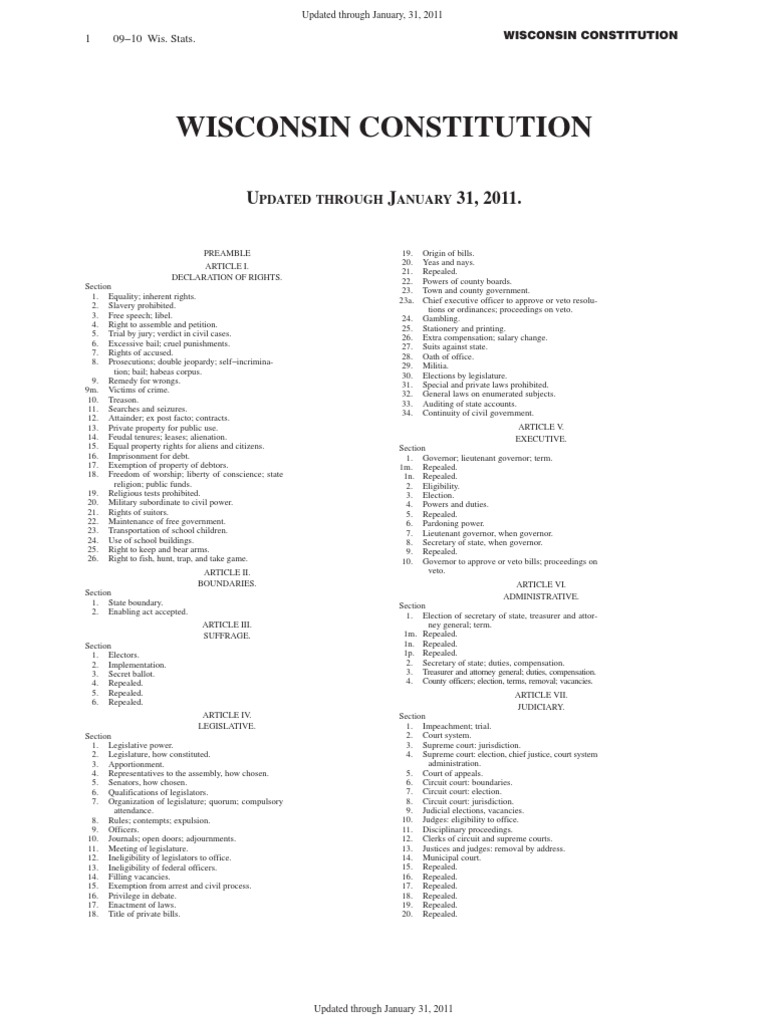 Wisconsin Constitution Overview | PDF | Due Process Clause | Equal ...