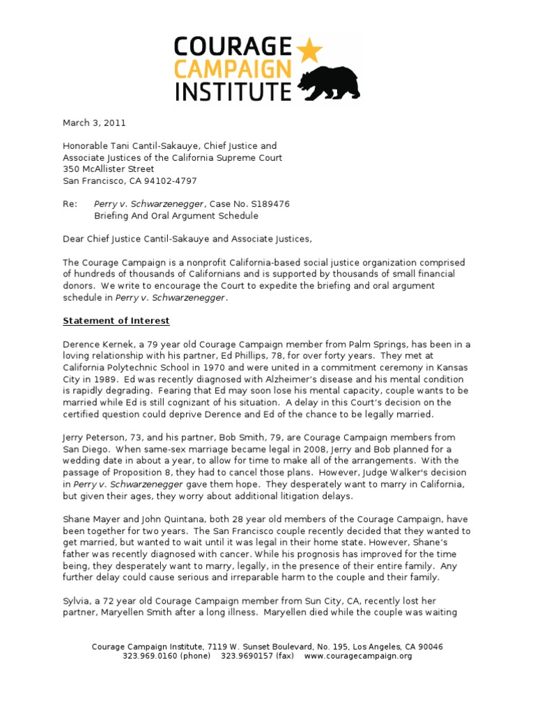 Courage Campaign Amicus Curiae Letter To California Supreme Court | PDF ...