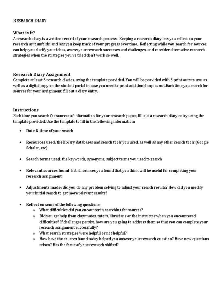 Research Diary Instructions | PDF