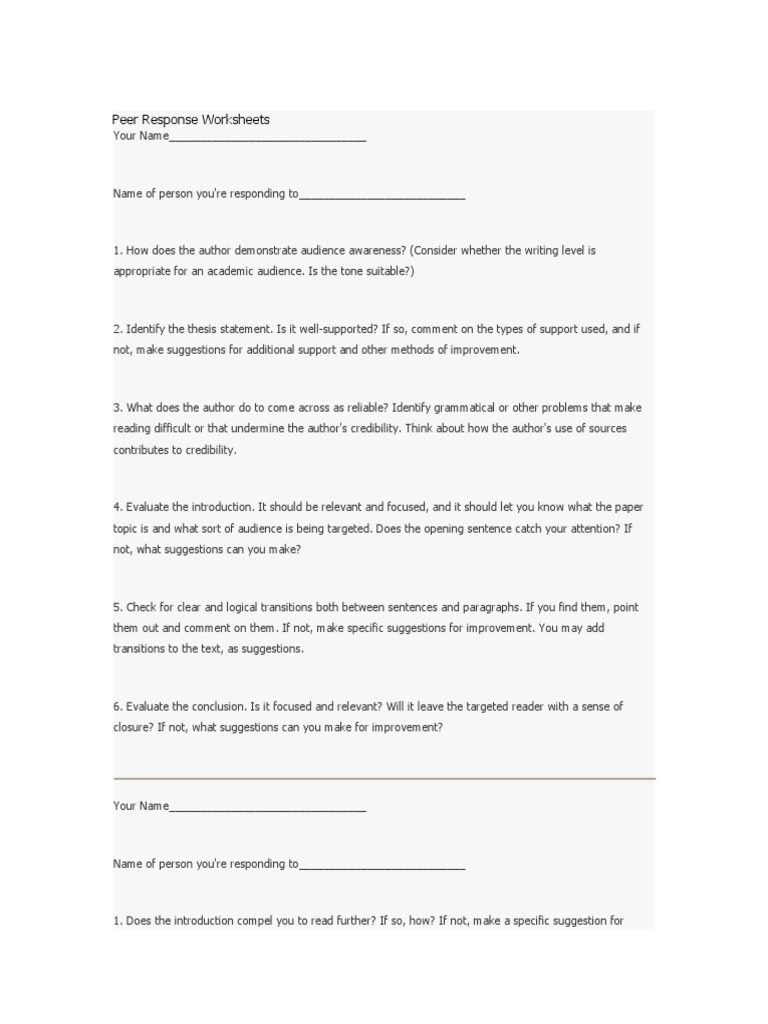 Sample Peer Review Worksheet | PDF | Credibility | Argument