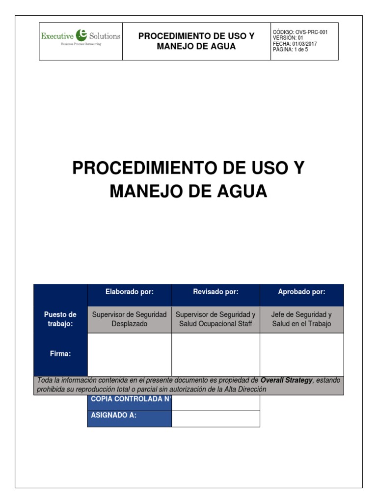 Procedimiento de Uso y Manejo de Agua | PDF