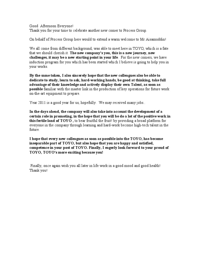 Welcome Speech | PDF | Career & Growth | Self-Improvement