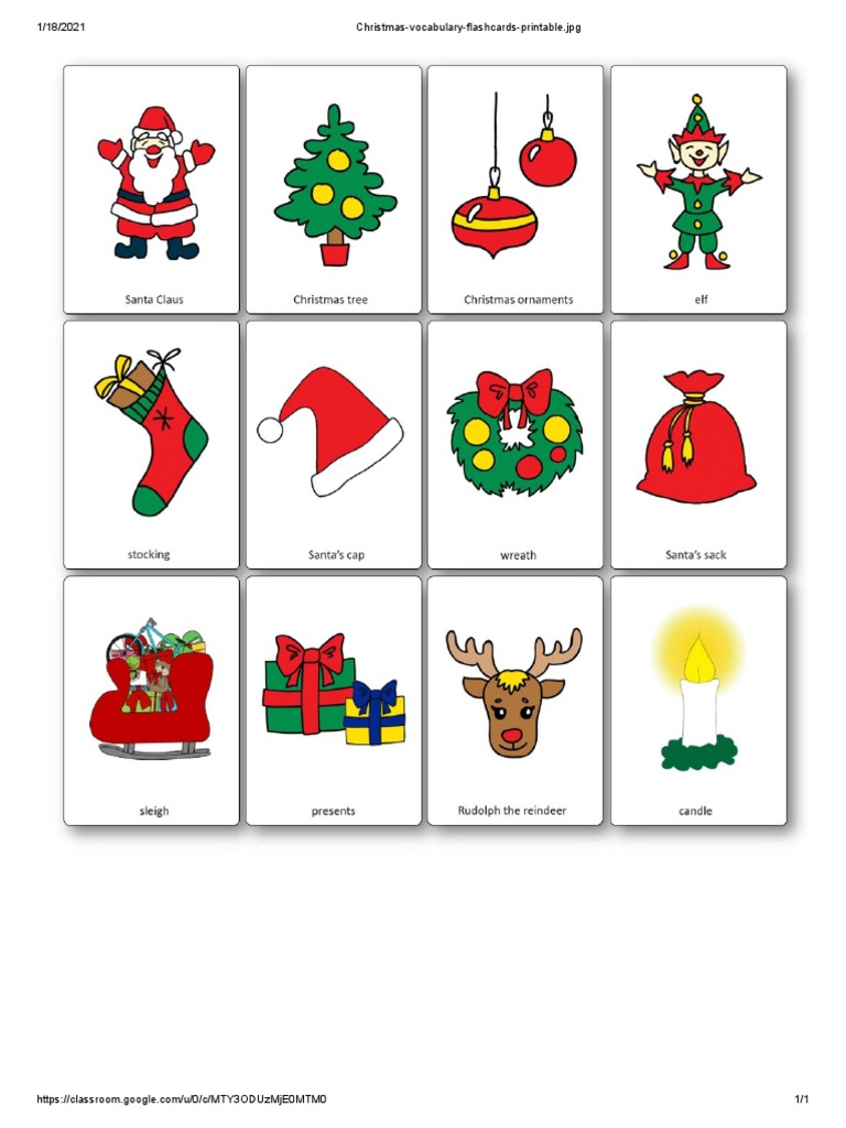 Christmas Vocabulary Flashcards Printable - JPG | PDF