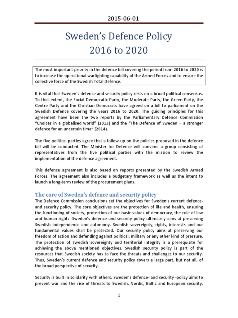 The Core of Sweden's Defence and Security Policy | PDF | Battalion ...