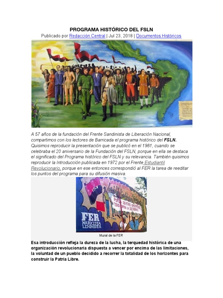 Programa Histórico Del FSLN | PDF | Frente Sandinista de Liberación ...