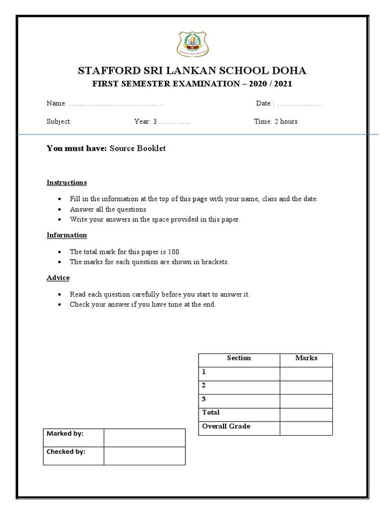 Covering Page - Answer Booklet | PDF