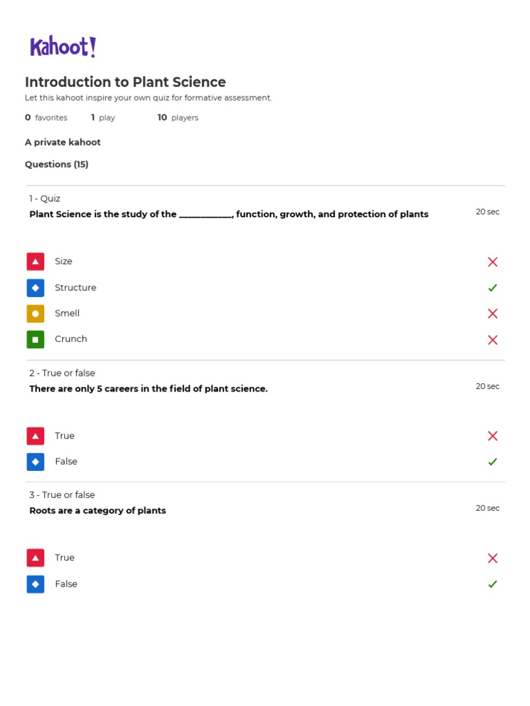 Kahoot | PDF | Plants | Botany