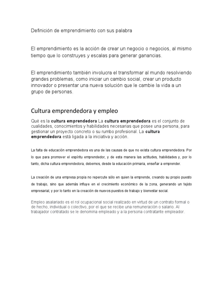 Definición de Emprendimiento Con Sus Palabra | PDF