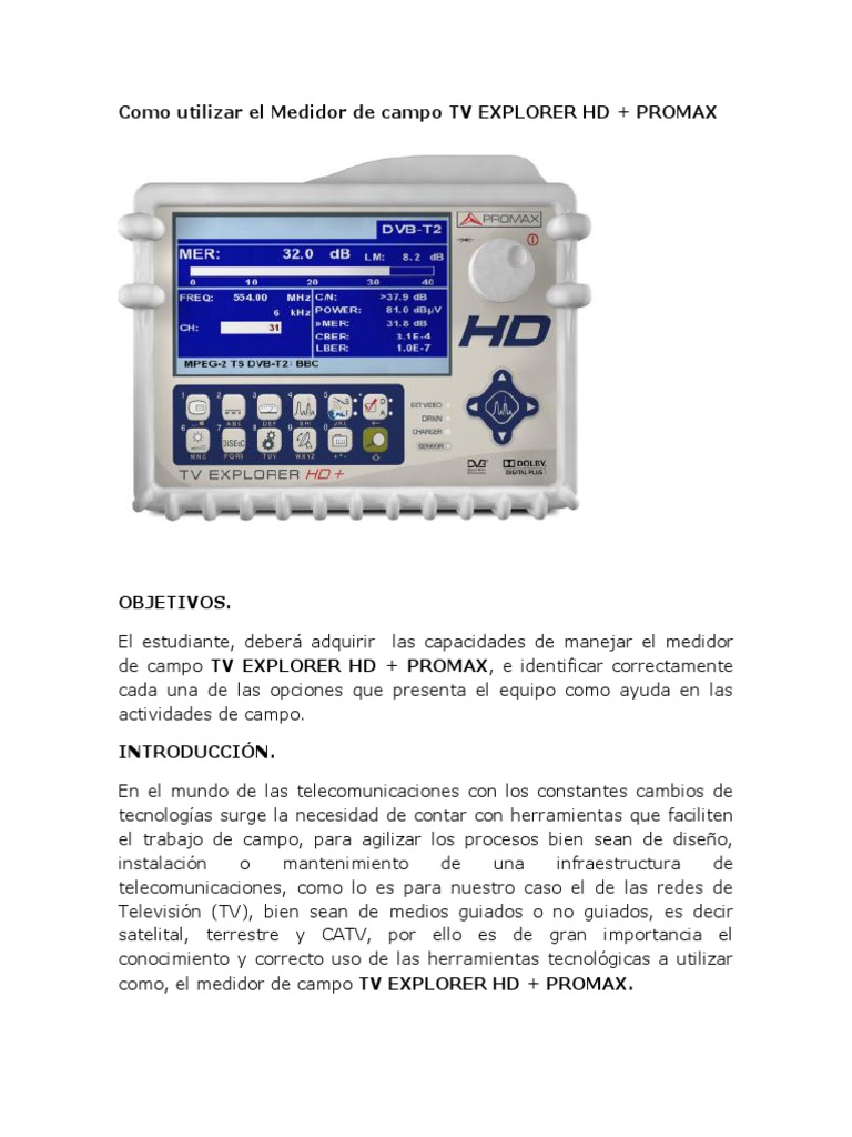 Como Utilizar El Medidor de Campo TV EXPLORER HD + PROMAX | PDF ...