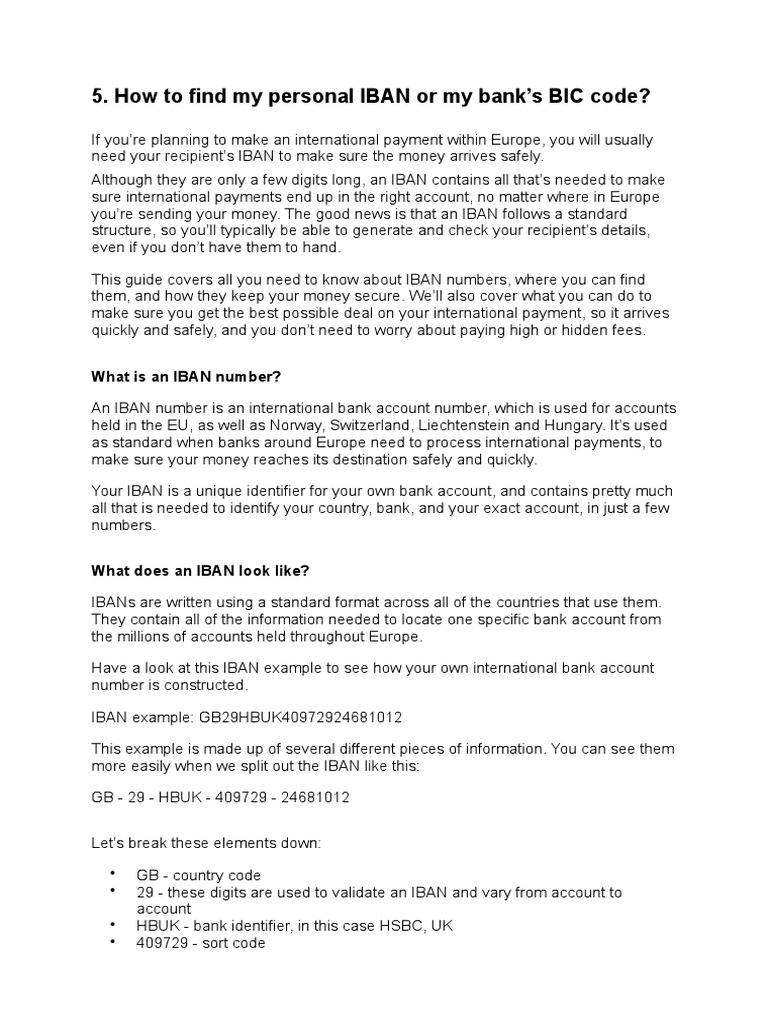 How To Find My Personal IBAN or My Bank's BIC Code?: What Is An IBAN ...