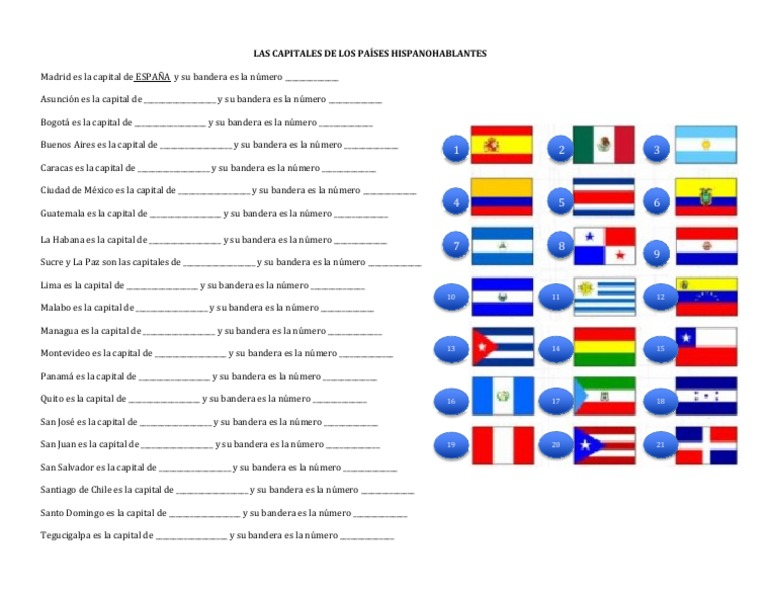 Las Capitales de Los Paises Hispanohablantes Hoja de Trabajo Juegos Ver ...